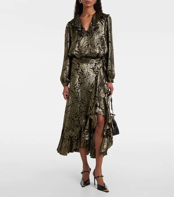 Etro Paisley Ruffled Silk-blend Midi Skirt - Black