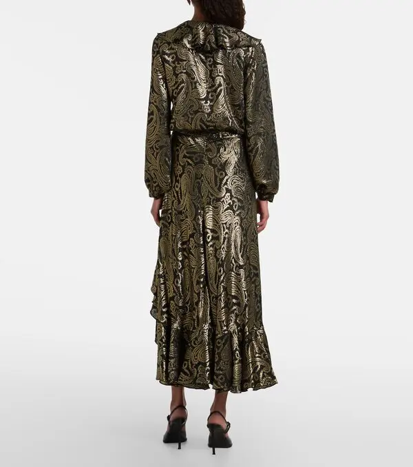 Etro Paisley Ruffled Silk-blend Midi Skirt - Black