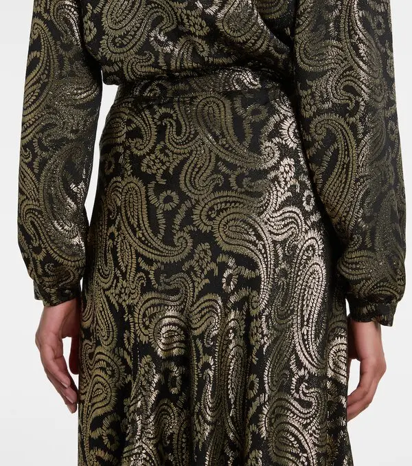 Etro Paisley Ruffled Silk-blend Midi Skirt - Black