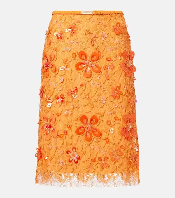 Gucci Embroidered Lace Midi Skirt