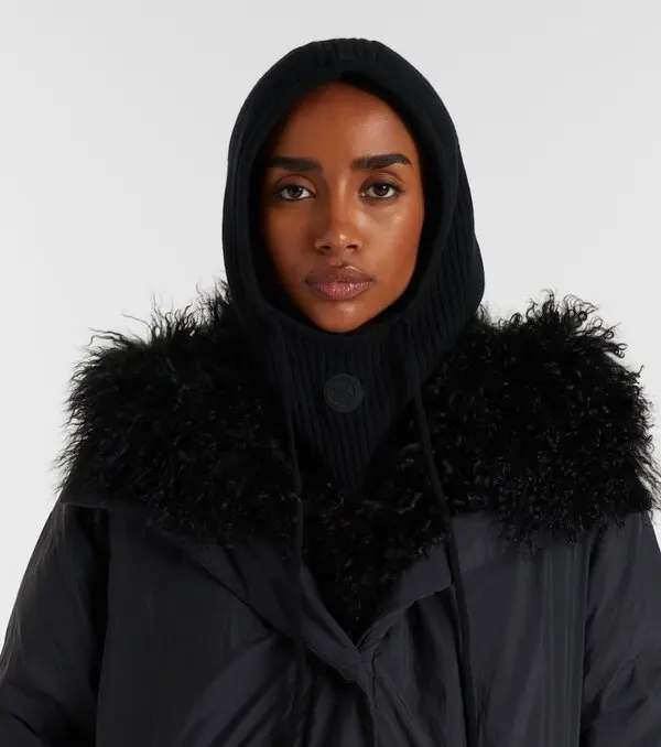 YVES SALOMON Ribbed Wool And Cashmere Hood With Drawstring Detail