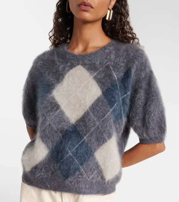 LISA YANG Juniper Argyle Cashmere Sweater - Grey