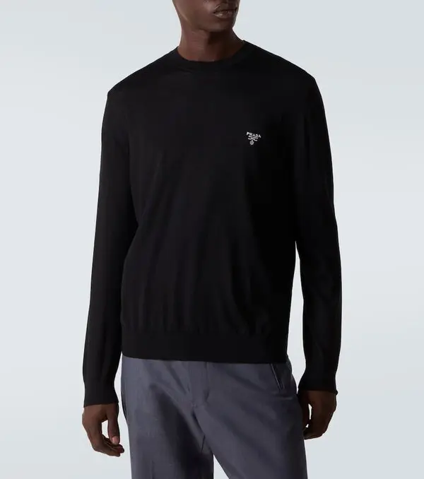 Prada Logo Virgin Wool Sweater - Black
