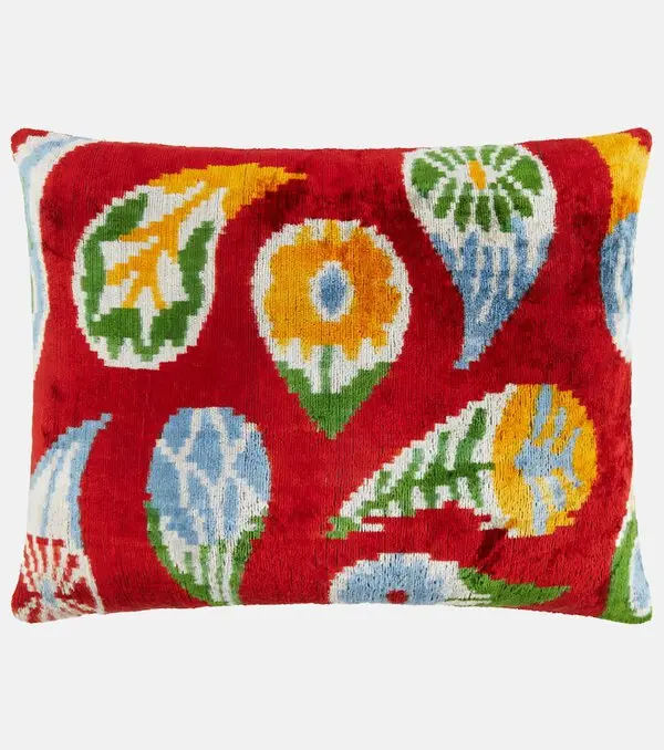 LES-OTTOMANS Silk And Cotton Velvet Cushion - Multicoloured