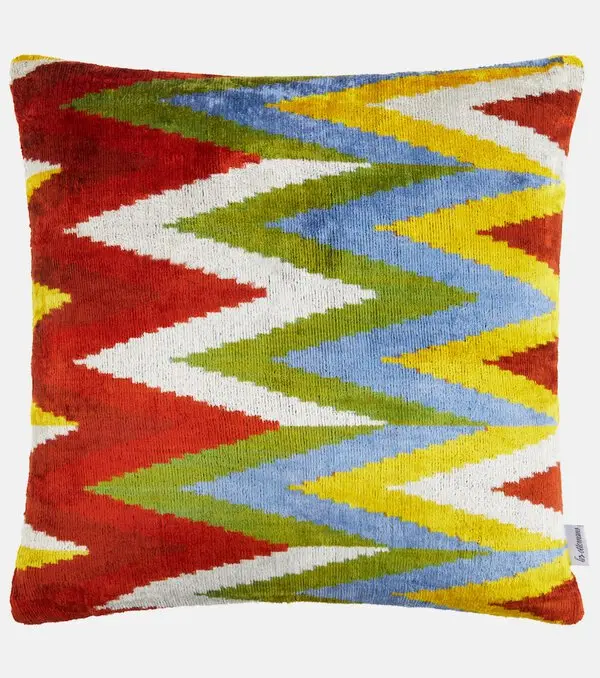 LES-OTTOMANS Printed Silk And Cotton Velvet Cushion - Multicoloured