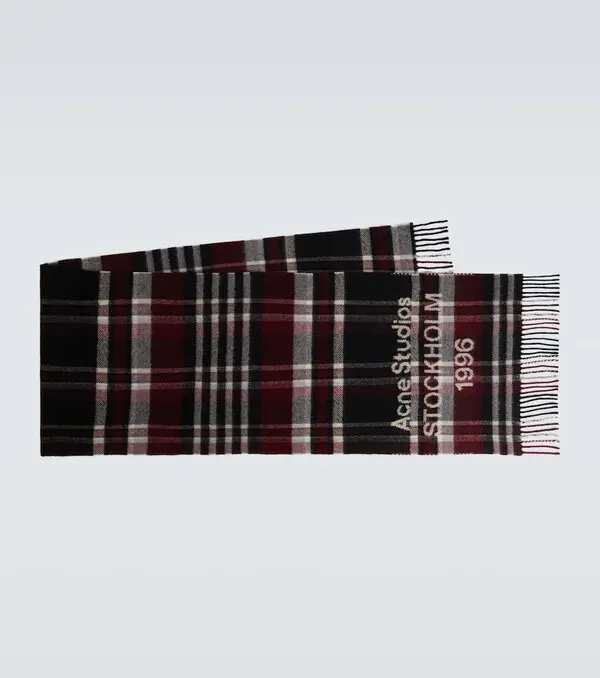 Acne Studios Logo Checked Fringed Wool Scarf