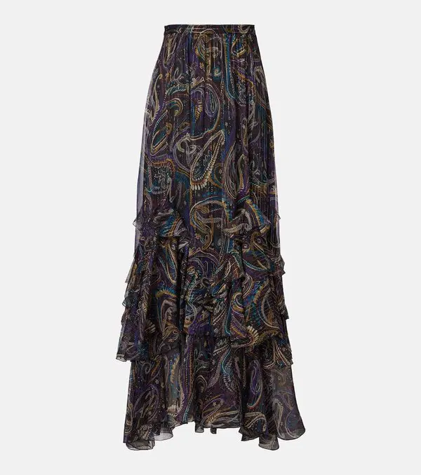 Etro Paisley Plisse Silk-blend Maxi Skirt - Multicoloured
