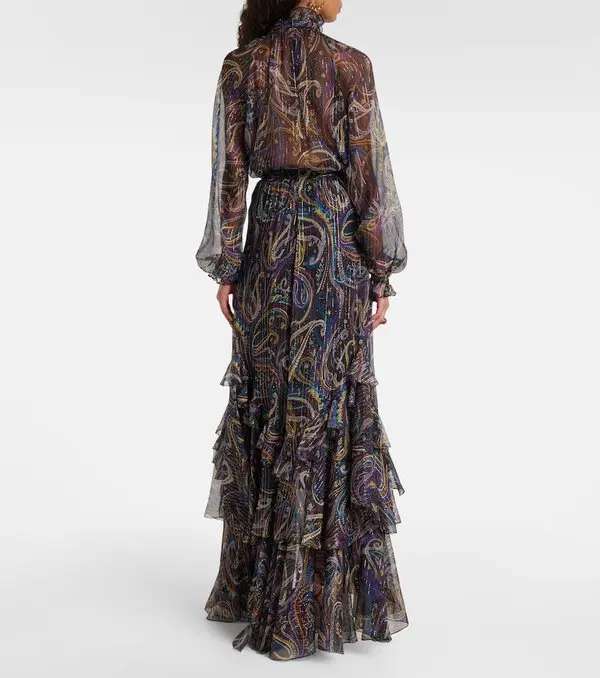 Etro Paisley Plisse Silk-blend Maxi Skirt - Multicoloured