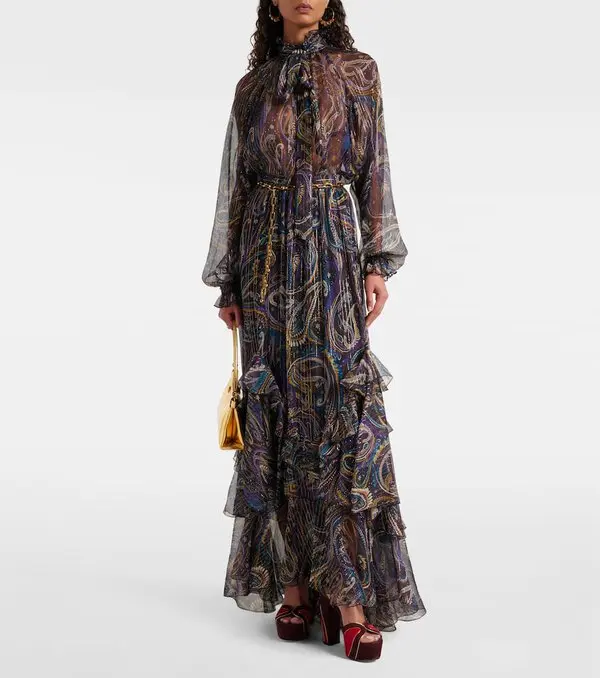 Etro Paisley Plisse Silk-blend Maxi Skirt - Multicoloured