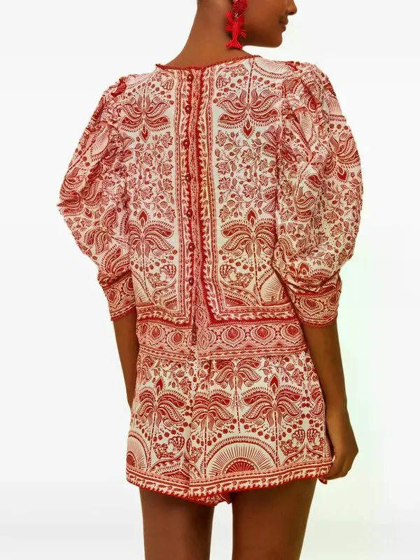 Farm Rio Patterned Puff-sleeve Top