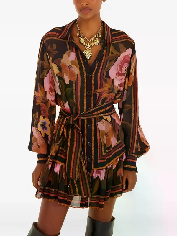 Farm Rio Floral Striped Mini Shirt Dress