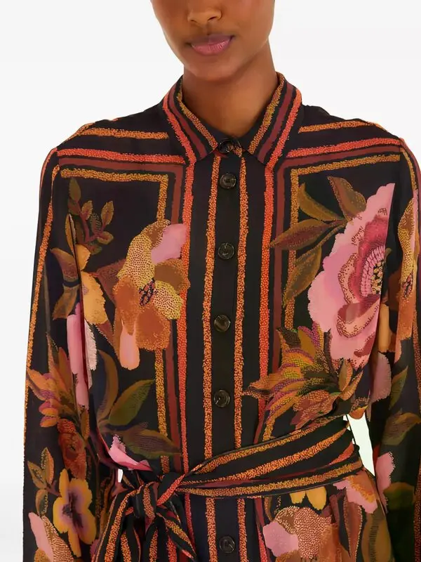 Farm Rio Floral Striped Mini Shirt Dress