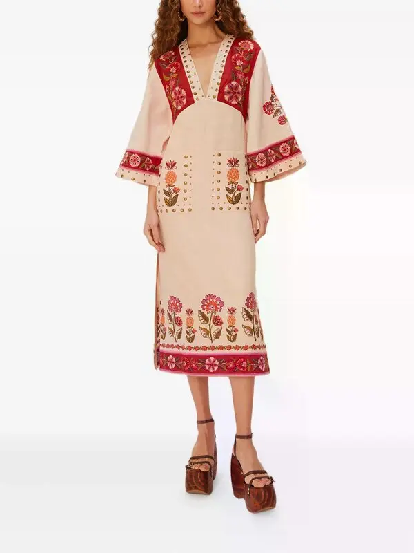 Farm Rio Floral-embroidered Studded Maxi Dress