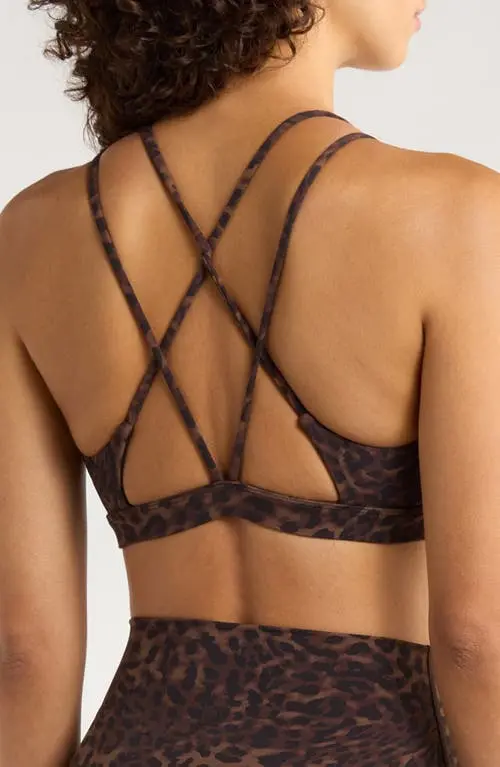 MPG Leopard Print Strappy Sports Bra - Caribou Leopard