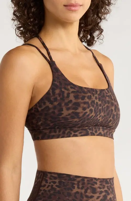 MPG Leopard Print Strappy Sports Bra - Caribou Leopard