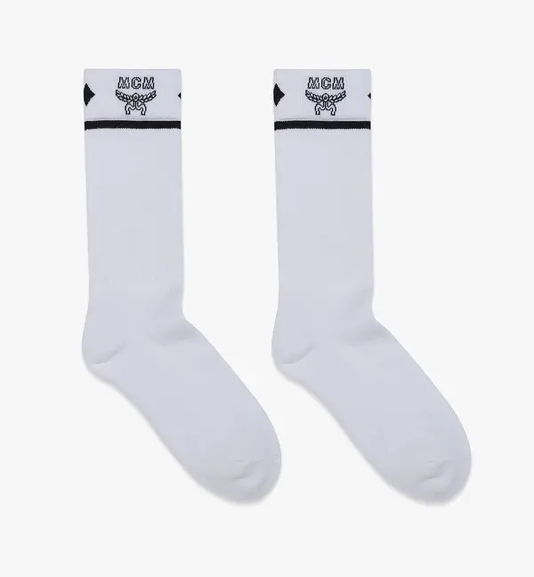 Mcm Logo Jacquard Crew Socks - White