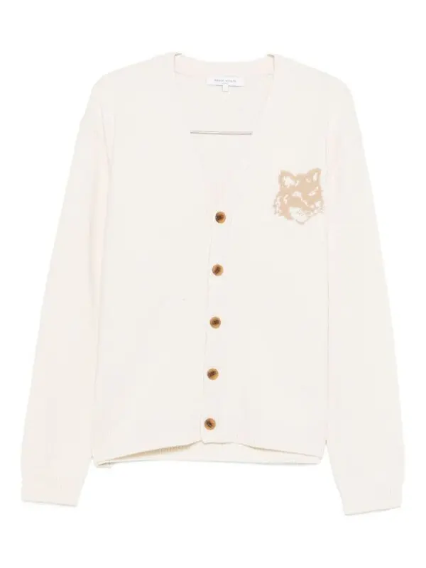 Maison Kitsuné Wool V-necked Cardigan - Beige