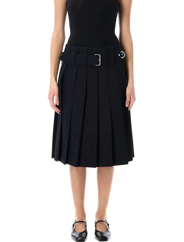 Prada Pleated Gabardine Midi Skirt