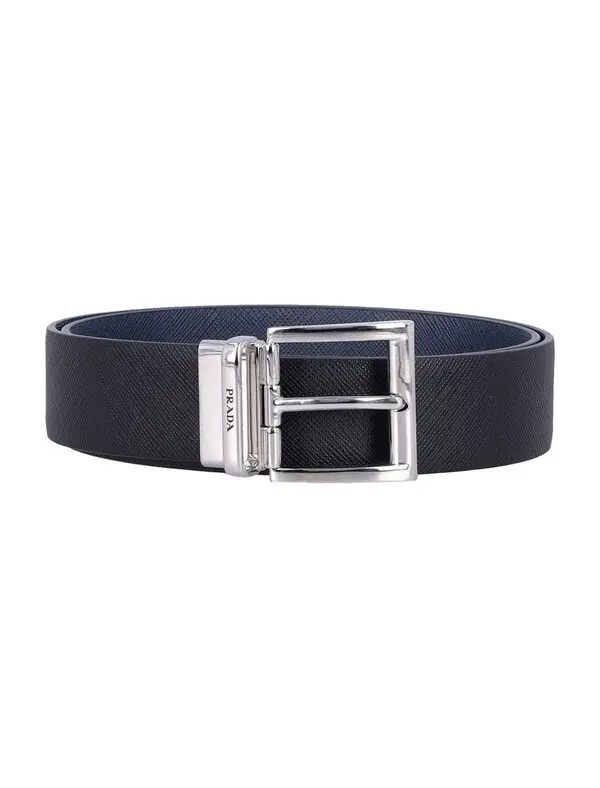 Prada Saffiano Leather Reversible Belt - Nero/baltico
