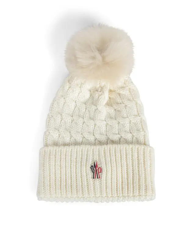 Moncler Knitted Beanie With Pom-pom - White