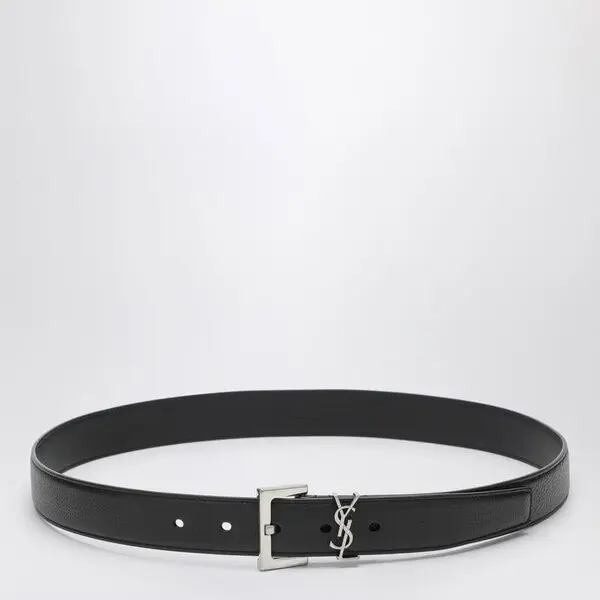 Saint Laurent Cassandre Belt In Grained Leather - Black