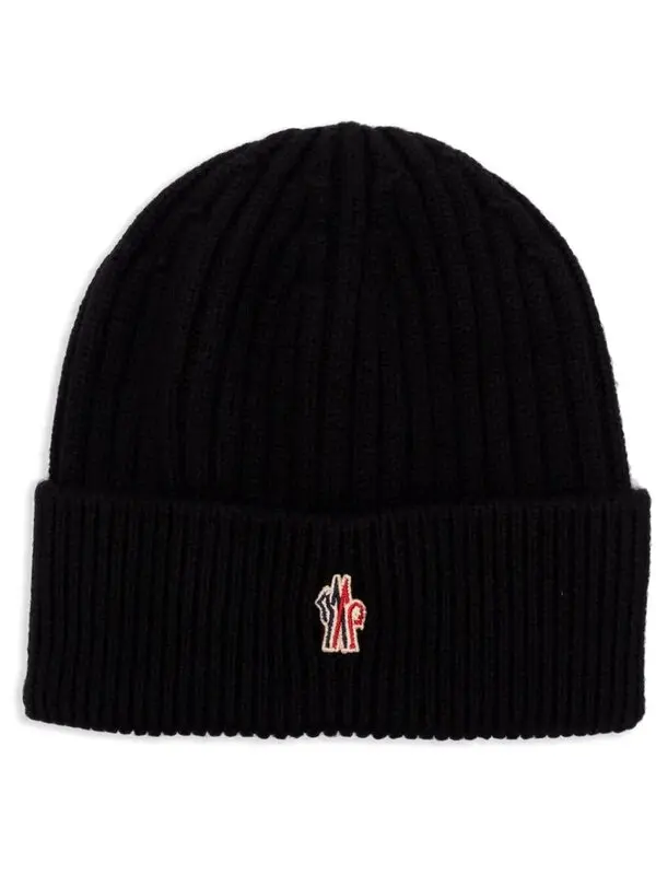 Moncler Rib Knit Wool Beanie - Black