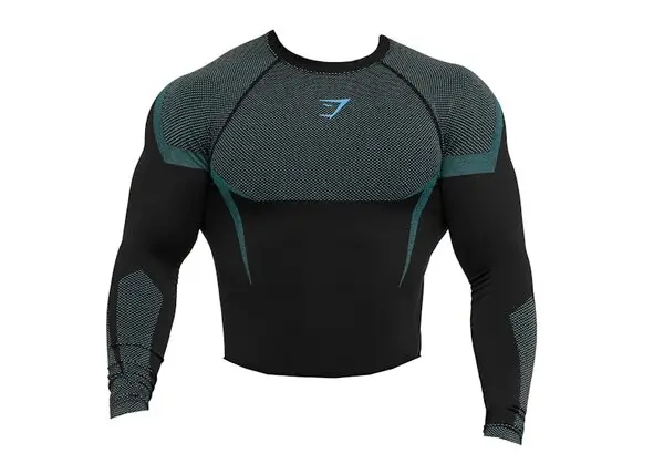 GYMSHARK Onyx 5.0 Seamless Long Sleeve Muscle Fit T-shirt - Black/brand Blue