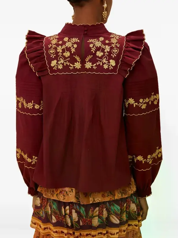 Farm Rio Embroidered Ruffled Top