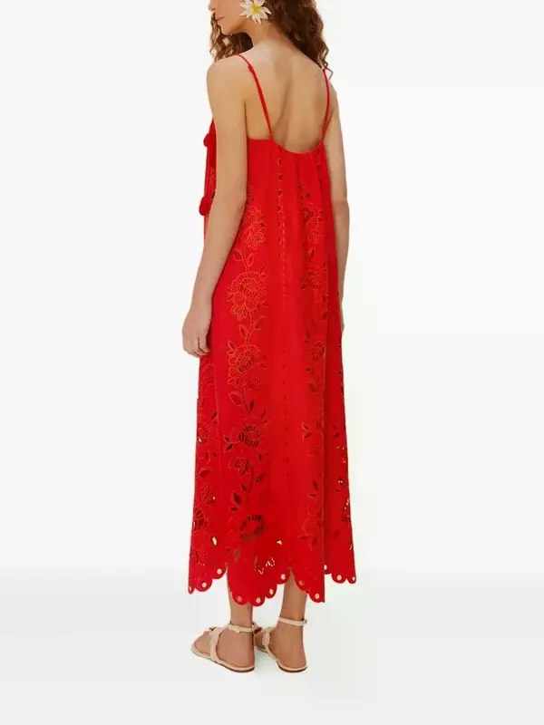 Richelieu Linen-blend Sleeveless Eyelet Midi Dress - Red