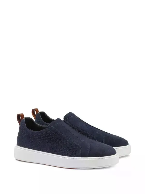 Santoni Woven Suede Slip-on Sneakers