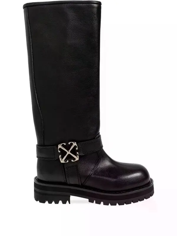 Off-White Logo-plaque Round-toe Biker Boots