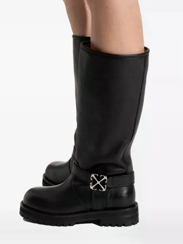 Off-White Logo-plaque Round-toe Biker Boots