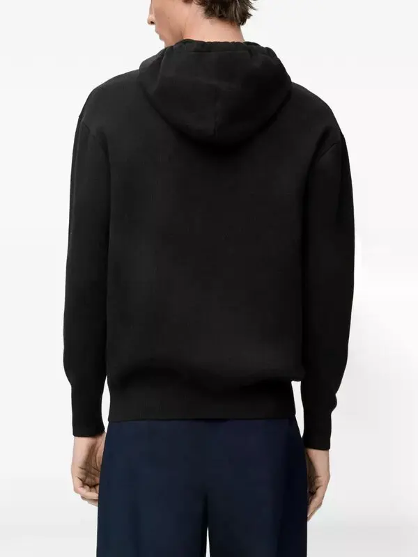 Loewe Zip-up Wool Hoodie With Leather Pocket - Black