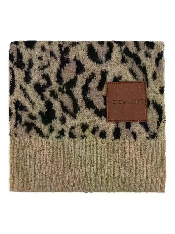 COACH Animal-print Logo-patch Scarf - Neutrals