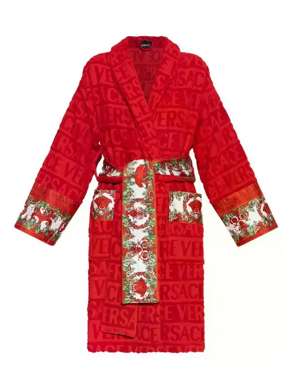 Versace Baroque-print Belted Robe - Red