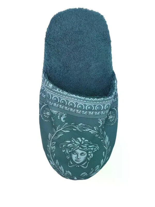 Versace Medusa Print Cotton Slippers - Blue