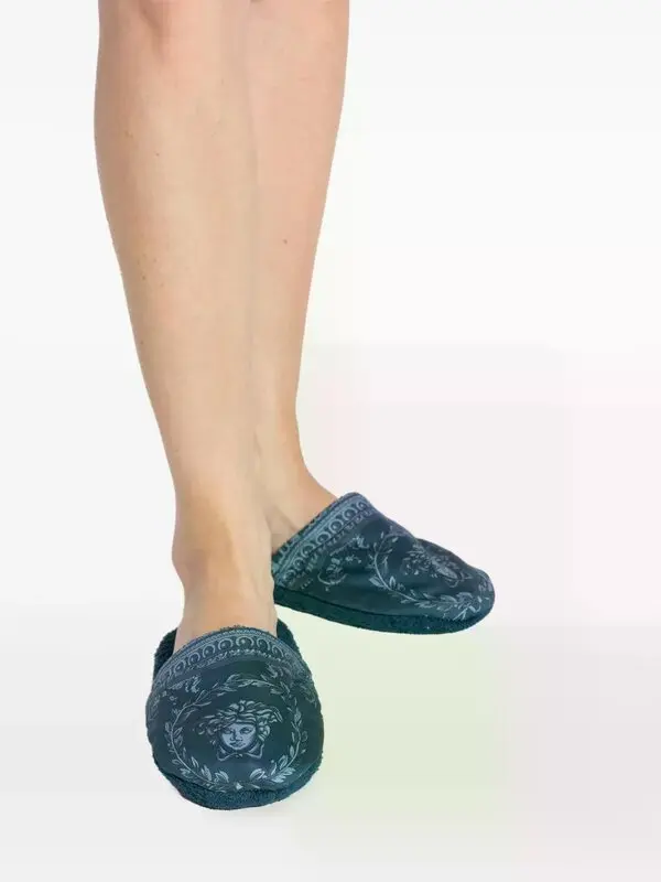 Versace Medusa Print Cotton Slippers - Blue