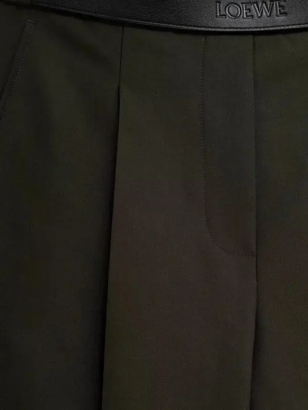 Loewe Pleated Wool Trousers With Leather Trim - Green