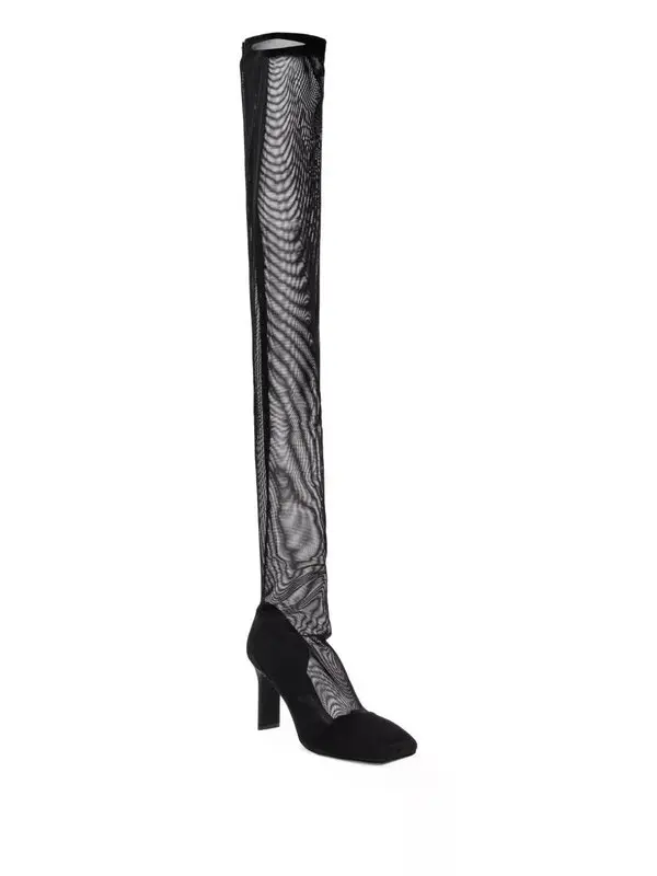 COURREGES Square-toe Mesh Thigh Boots - Black