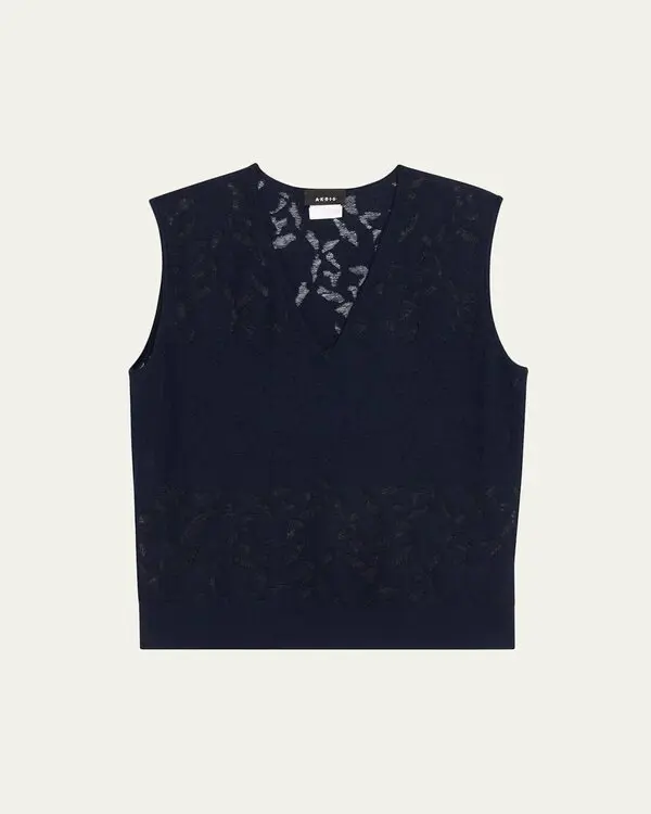 Akris Knit V-neck Vest - Navy