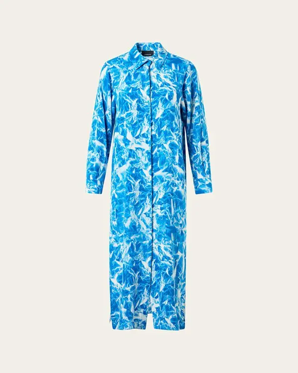 Akris Silk Crepe Midi Shirt Dress With Print - Twilight