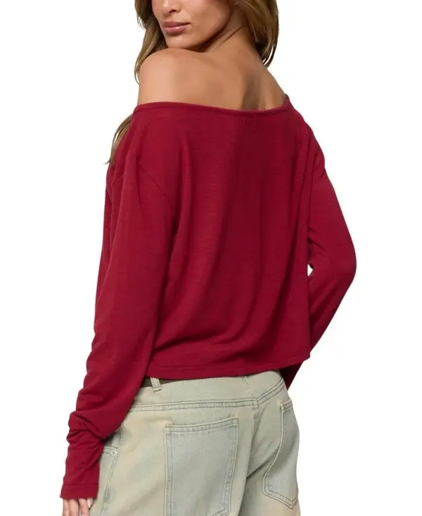 EDIKTED Off Shoulder Top - Burgundy