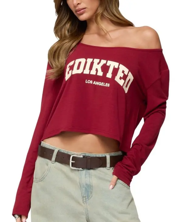 EDIKTED Off Shoulder Top - Burgundy
