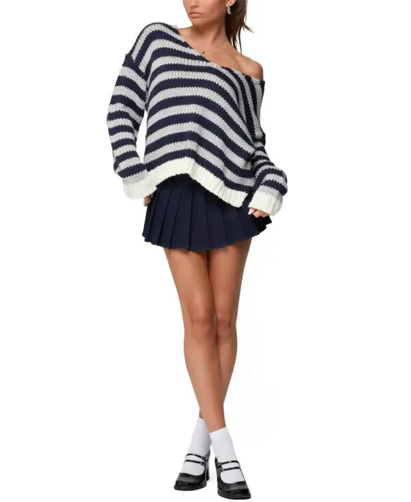 EDIKTED Oversized Striped Knit Sweater - Navy
