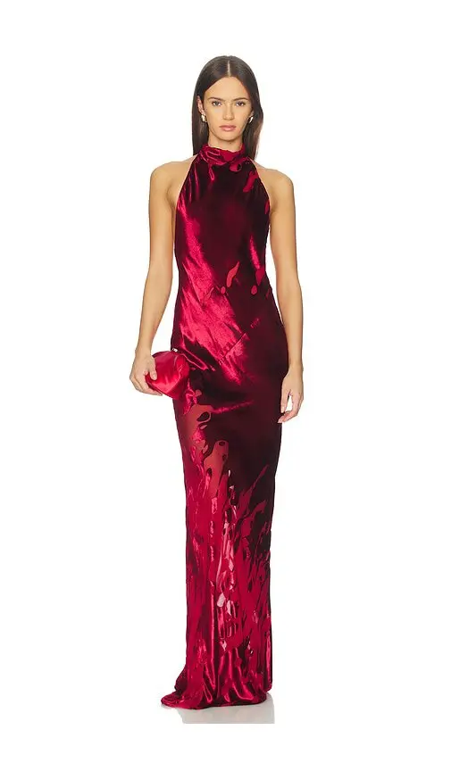 THE SEI Halter Bias Gown - Ruby