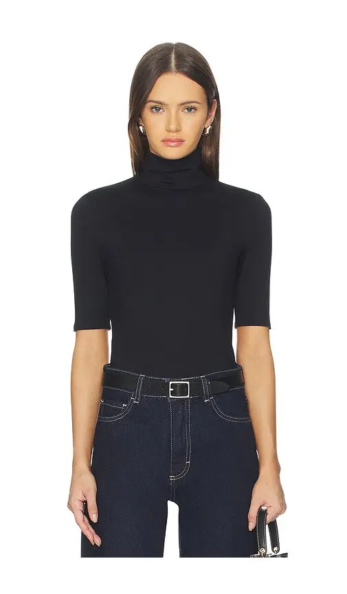 Susana Monaco Mock Neck Elbow Sleeve Top