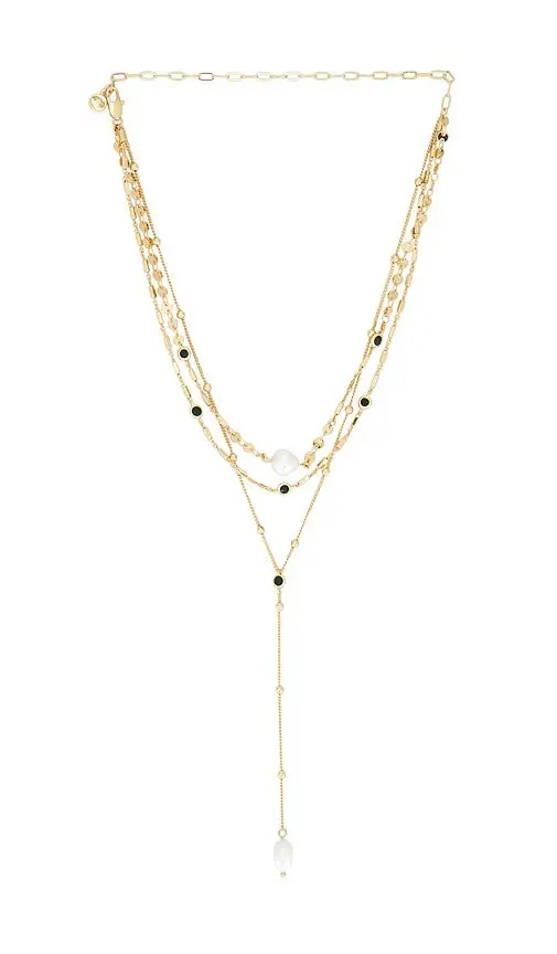 Ettika Forever Falling Pearl Lariat Necklace - Black & Gold