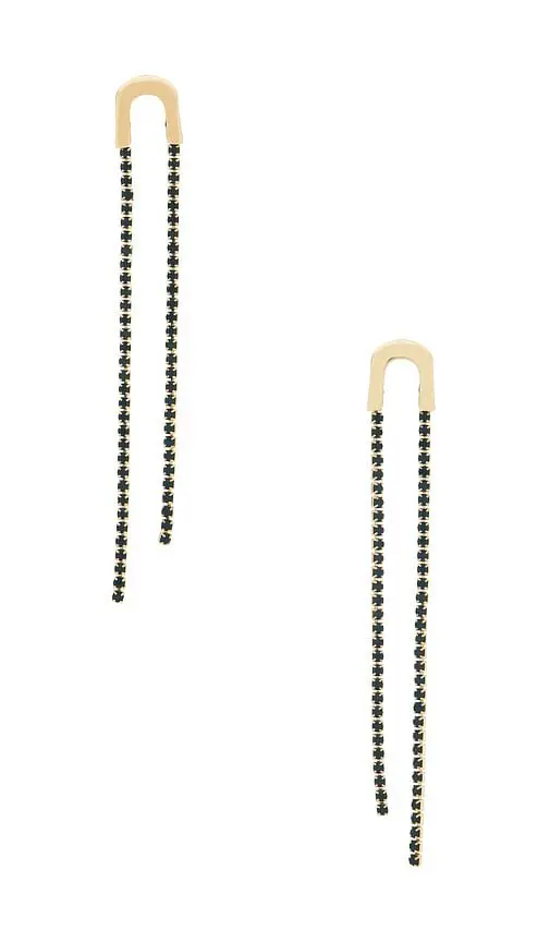Ettika Double Chain Drop Earrings - Black & Gold