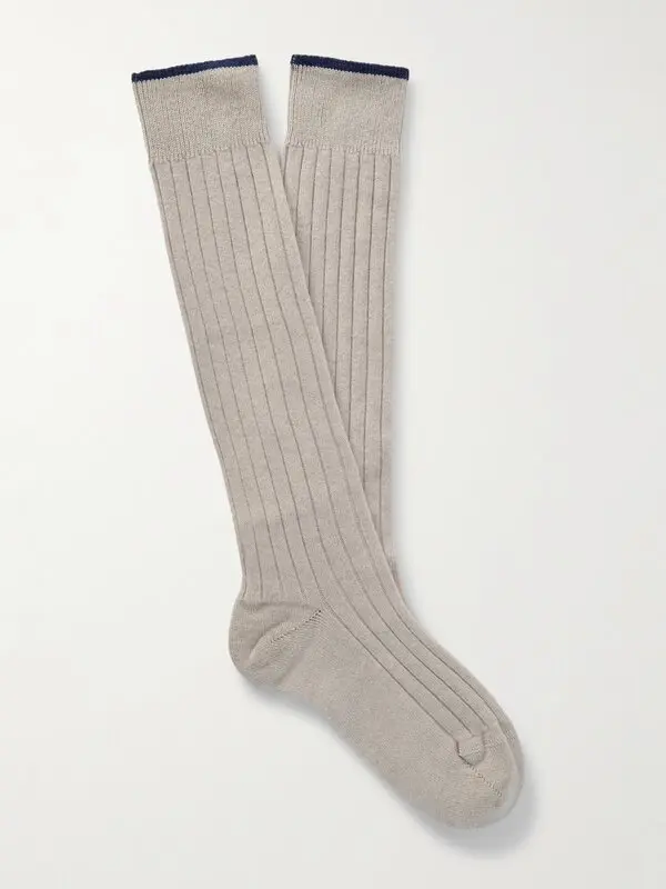 Brunello Cucinelli Ribbed Virgin Wool-blend Socks - Neutrals