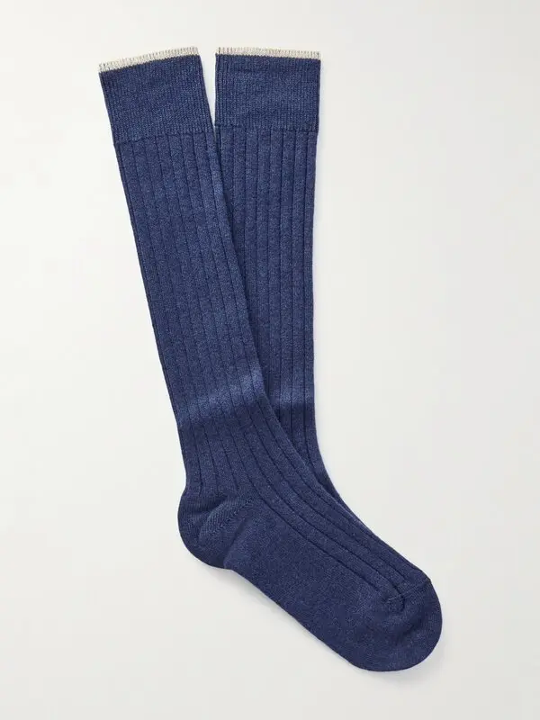 Brunello Cucinelli Ribbed Cashmere Socks - Blue